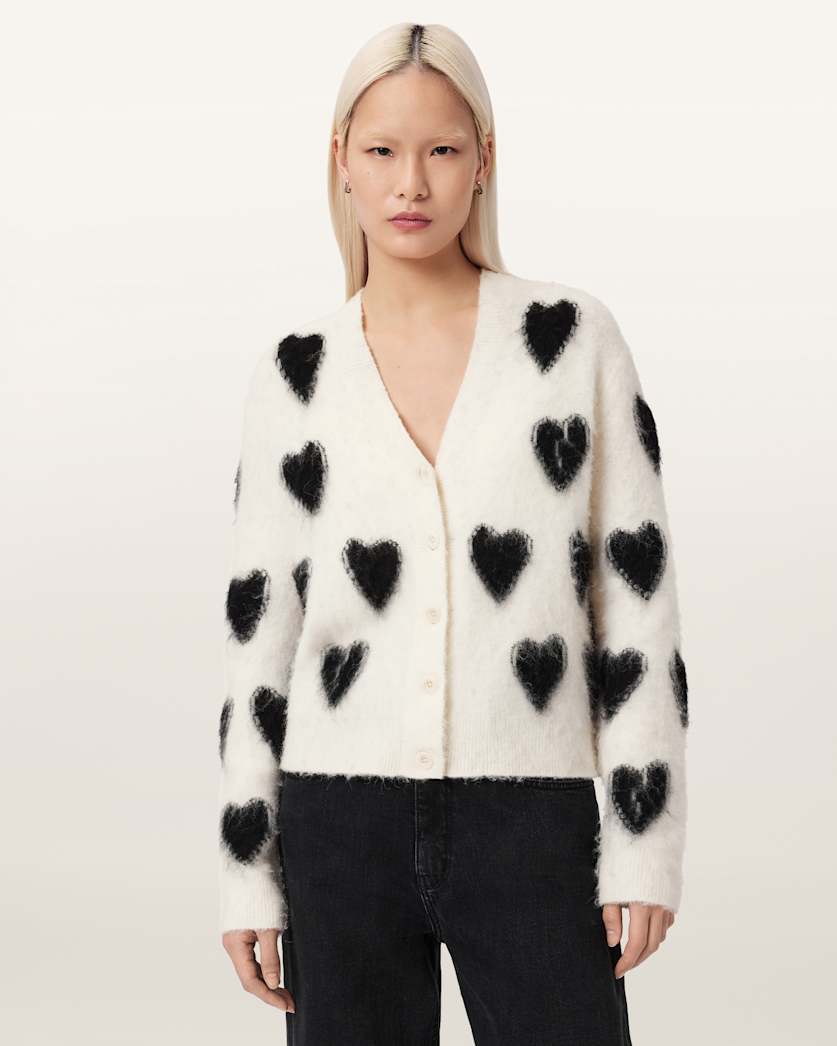 Scatter Heart Cardigan CHALK WHITE/BLACK | ALLSAINTS